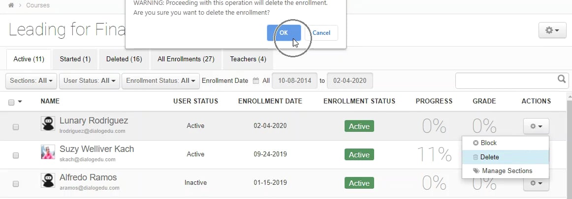 How to permanently delete an enrollment on Vimeo