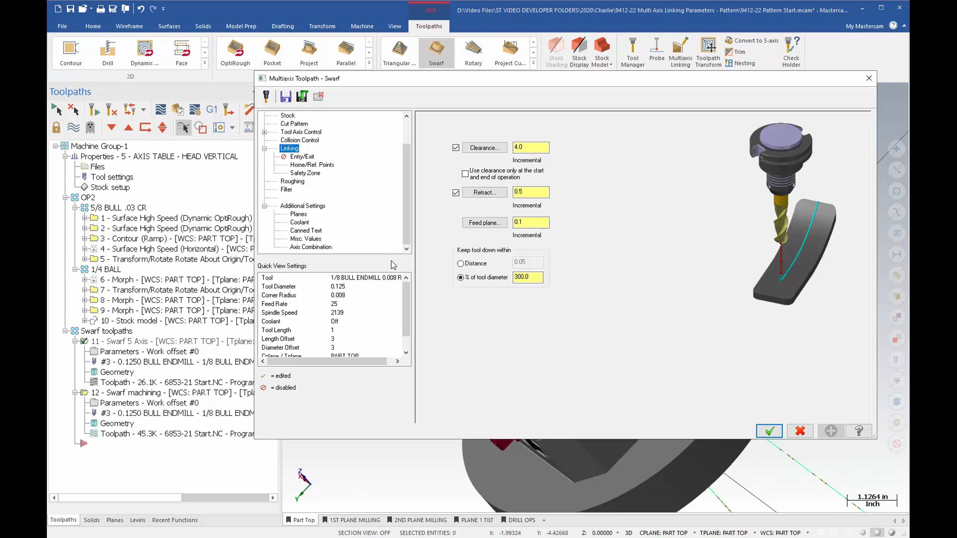 Mastercam 2021 Library - Multi Axis Linking Parameters - Application Mastercam 2021 Library - Multi Axis Linking Parameters - Application