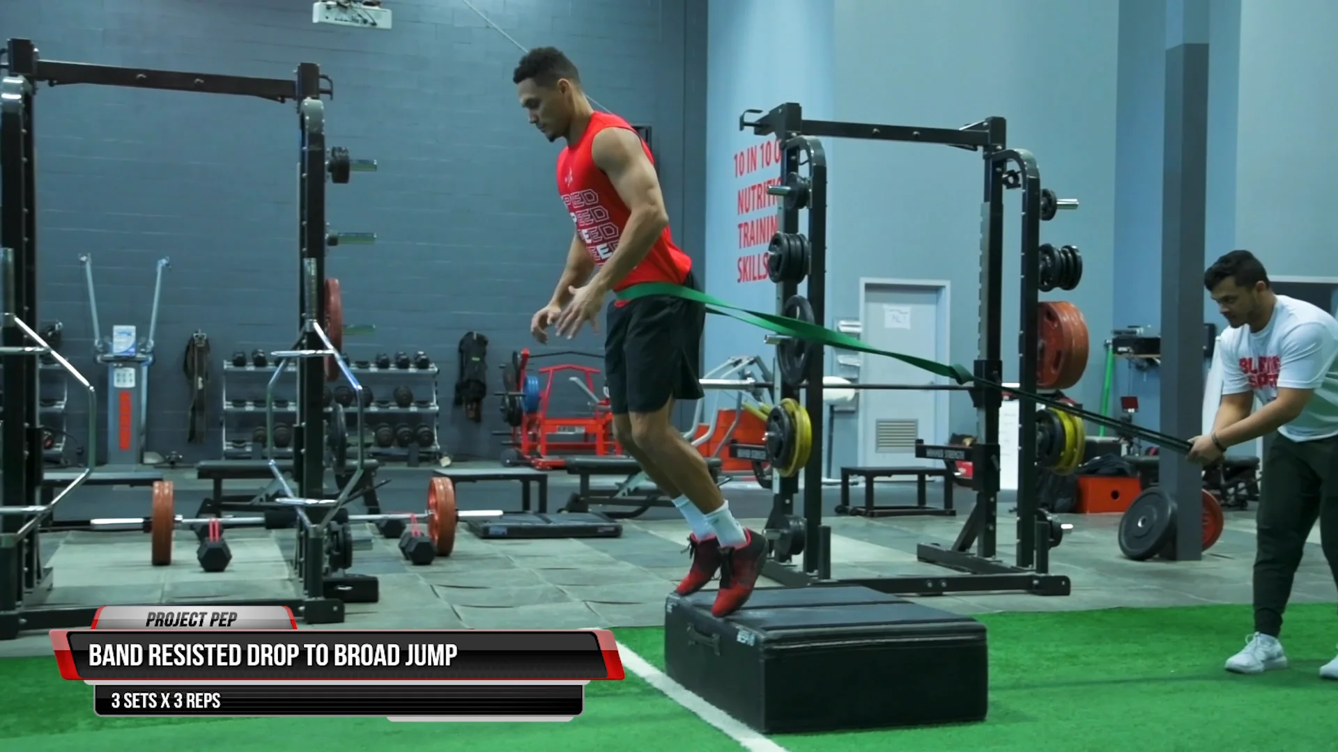 Band Resisted Drop to Broad Jump on Vimeo