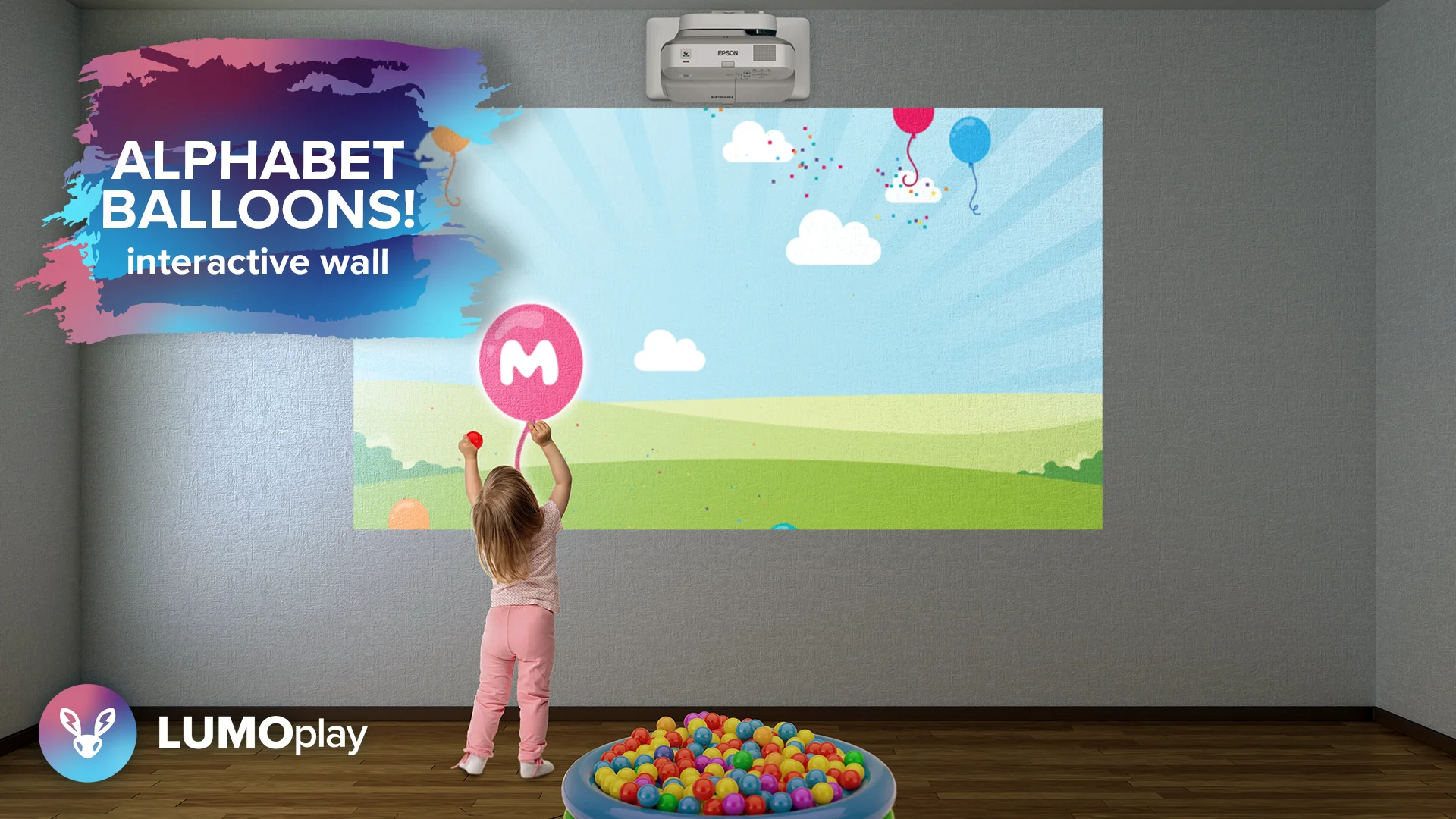 Alphabet Balloons | interactive projector wall game from LUMOplay