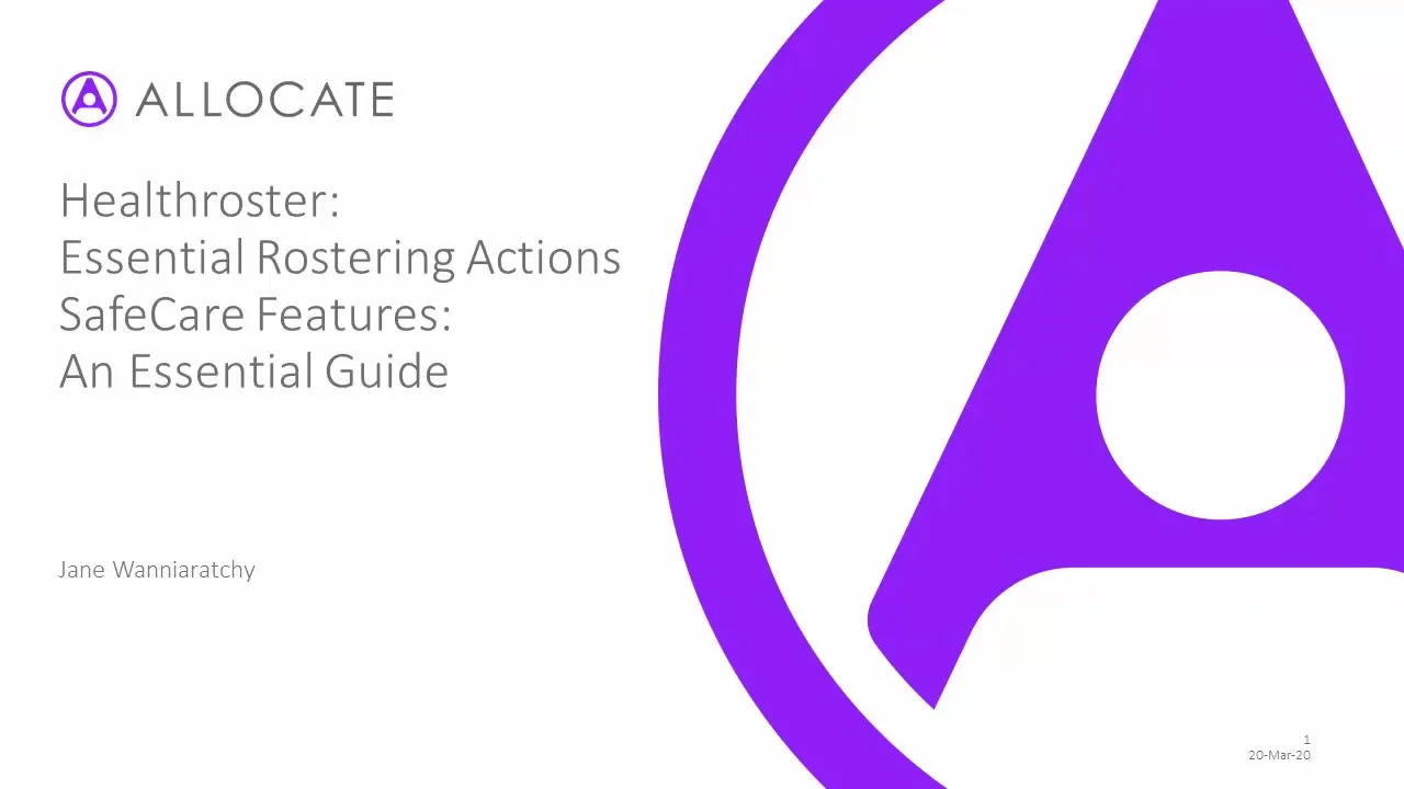 HealthRoster and SafeCare Essential Actions - Clinic