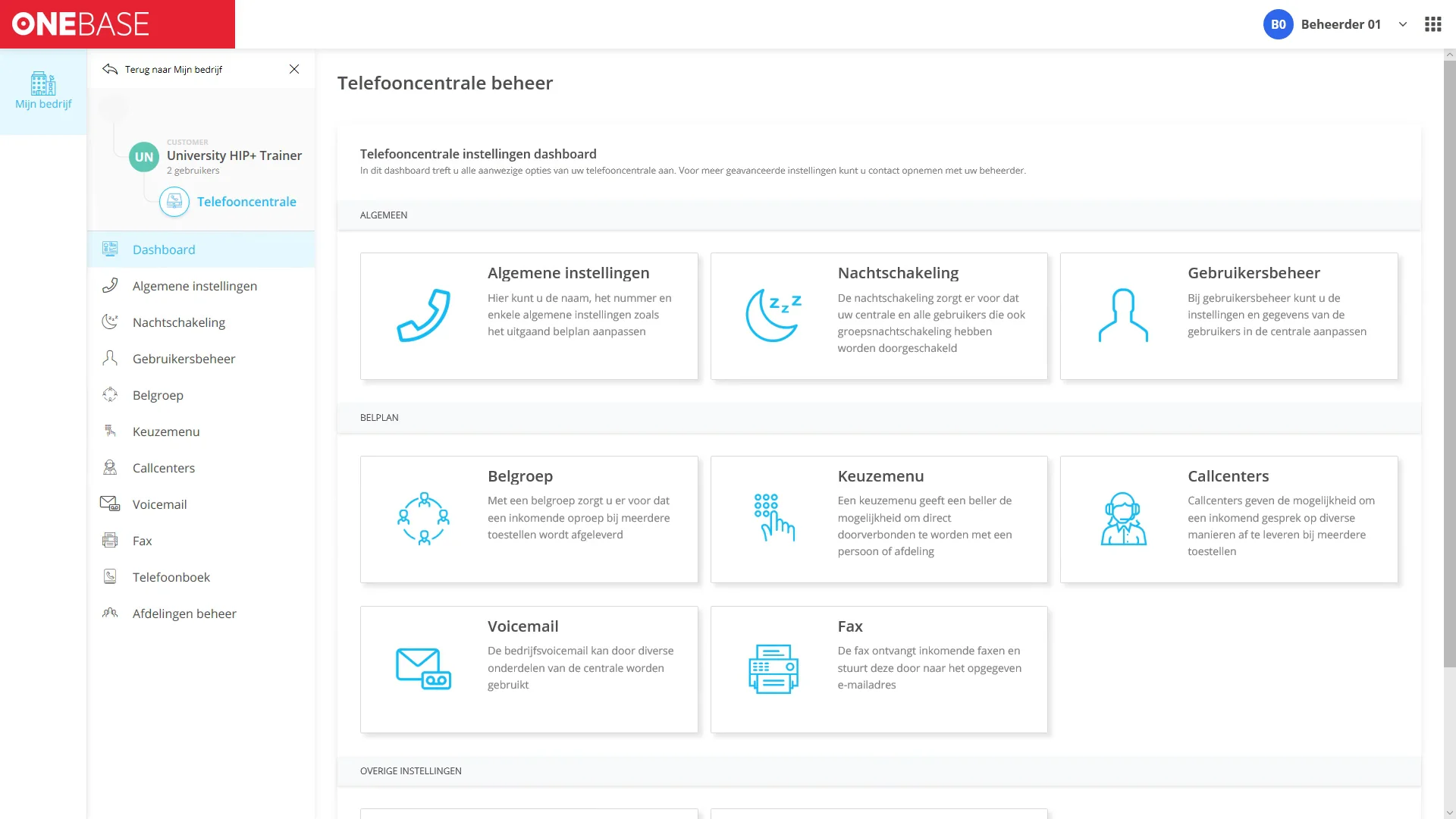 OneBase - Gebruiker aanmaken met toegang tot de telefooncentrale