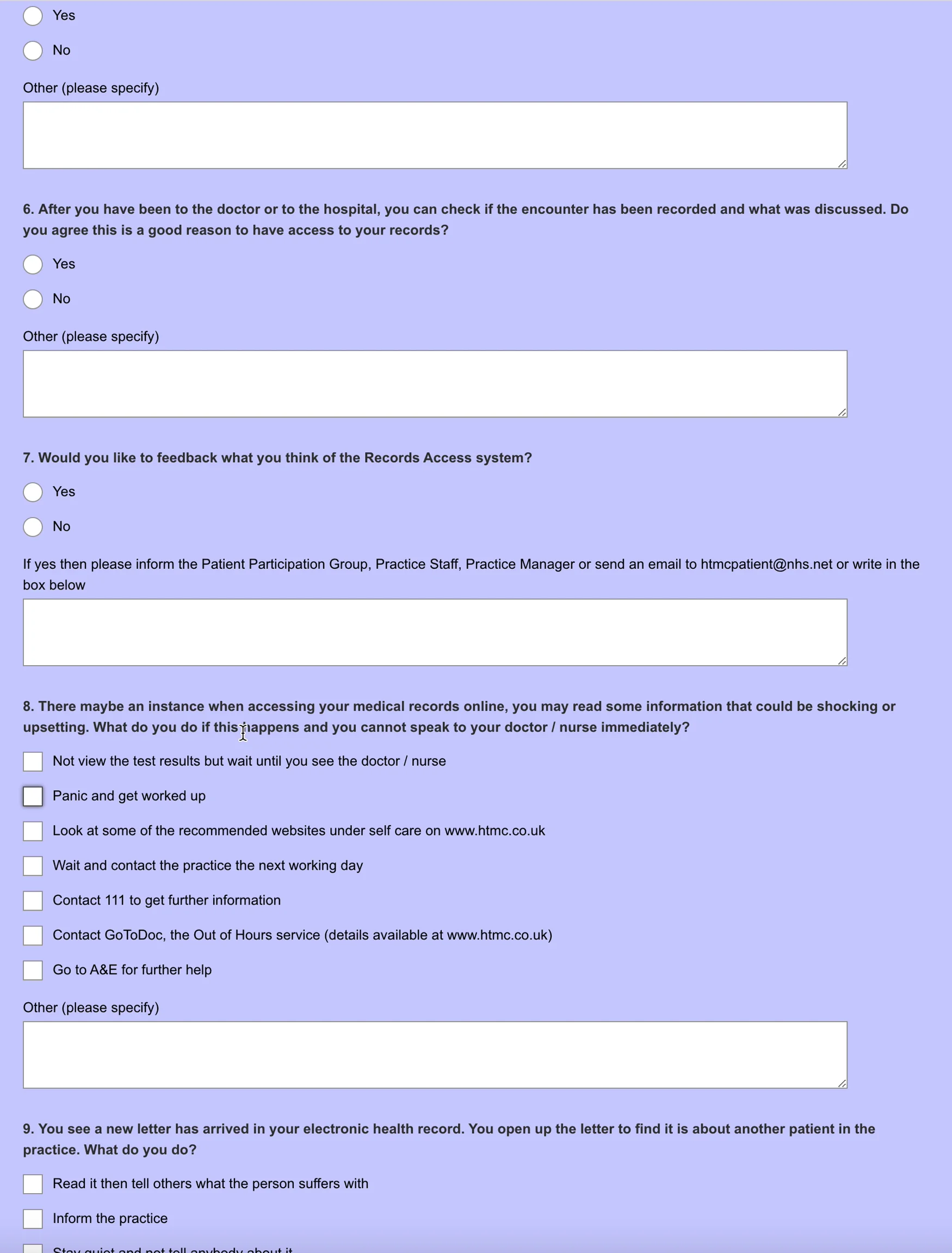 What our Survey Monkey questionnaire for Records Access and ...