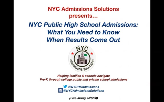 NYC Admissions Solutions - Spring 2020 Webinar Series: NYC Public High ...