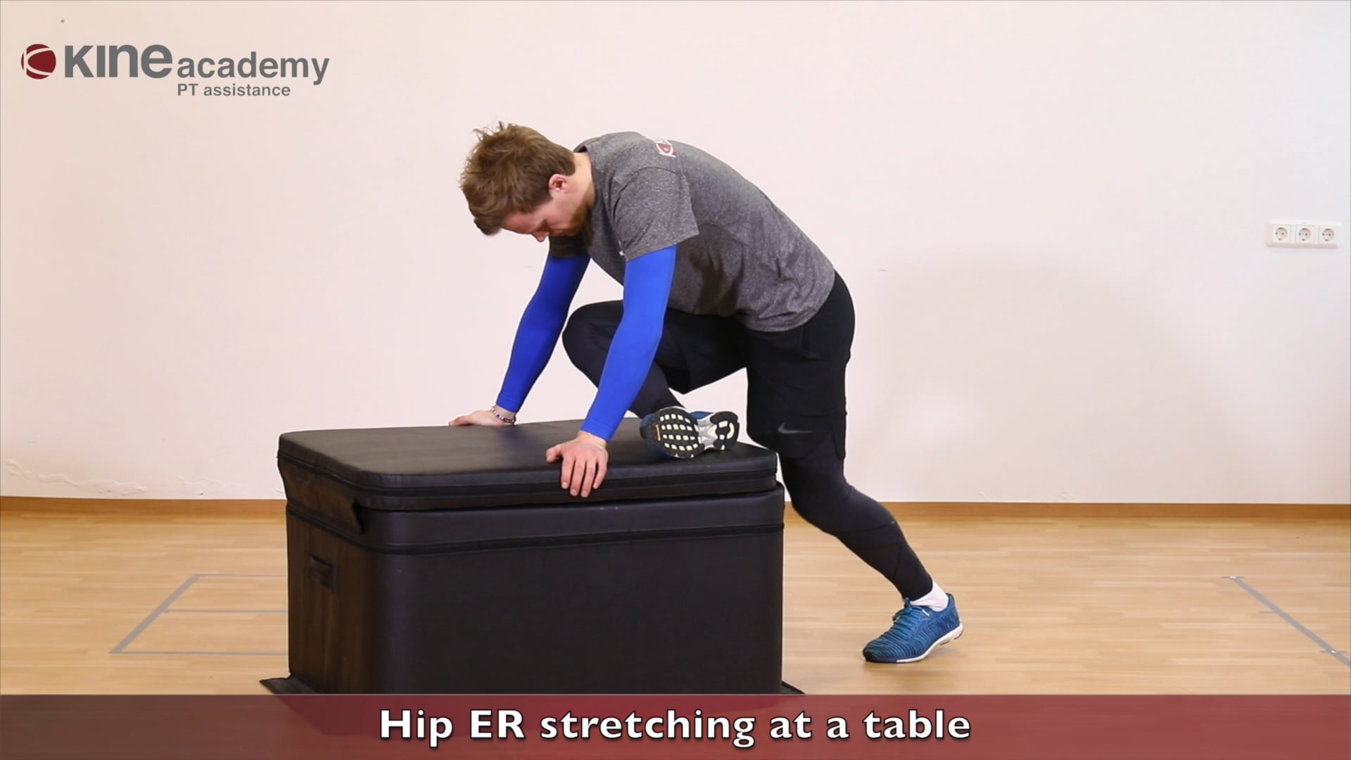 Hip ER stretching at a table. on Vimeo