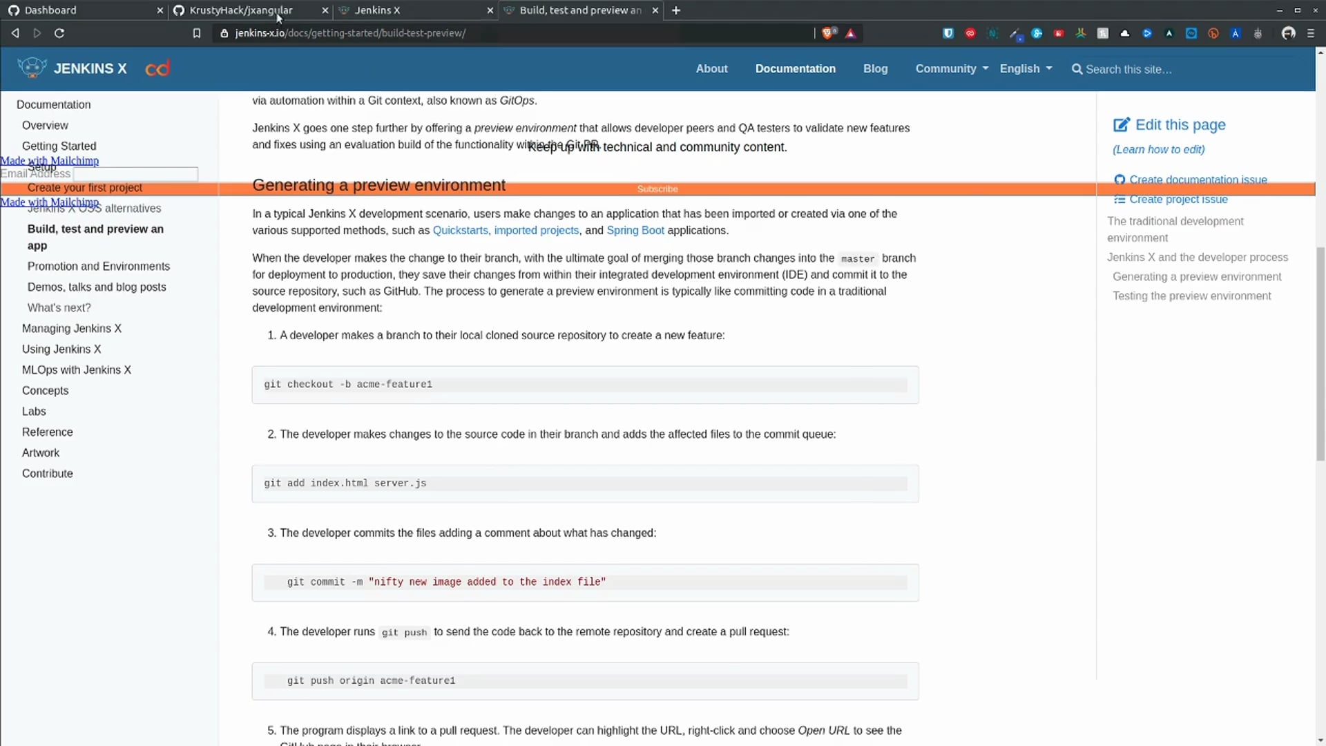 Jenkins X - 1er essai rapide d'un workflow Git on Vimeo