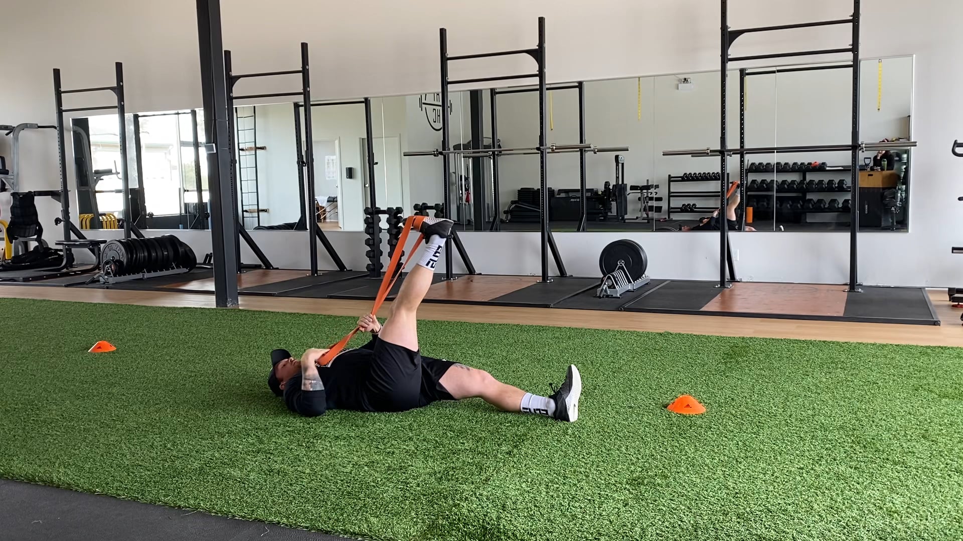 Resistance band assisted hamstring stretch on Vimeo