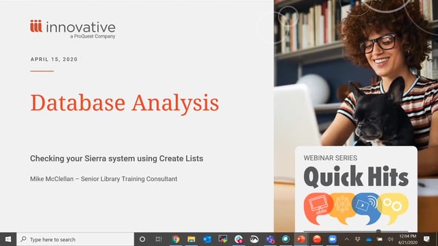 Webinars - Webinar: Sierra Database Analysis Using Create Lists on Vimeo