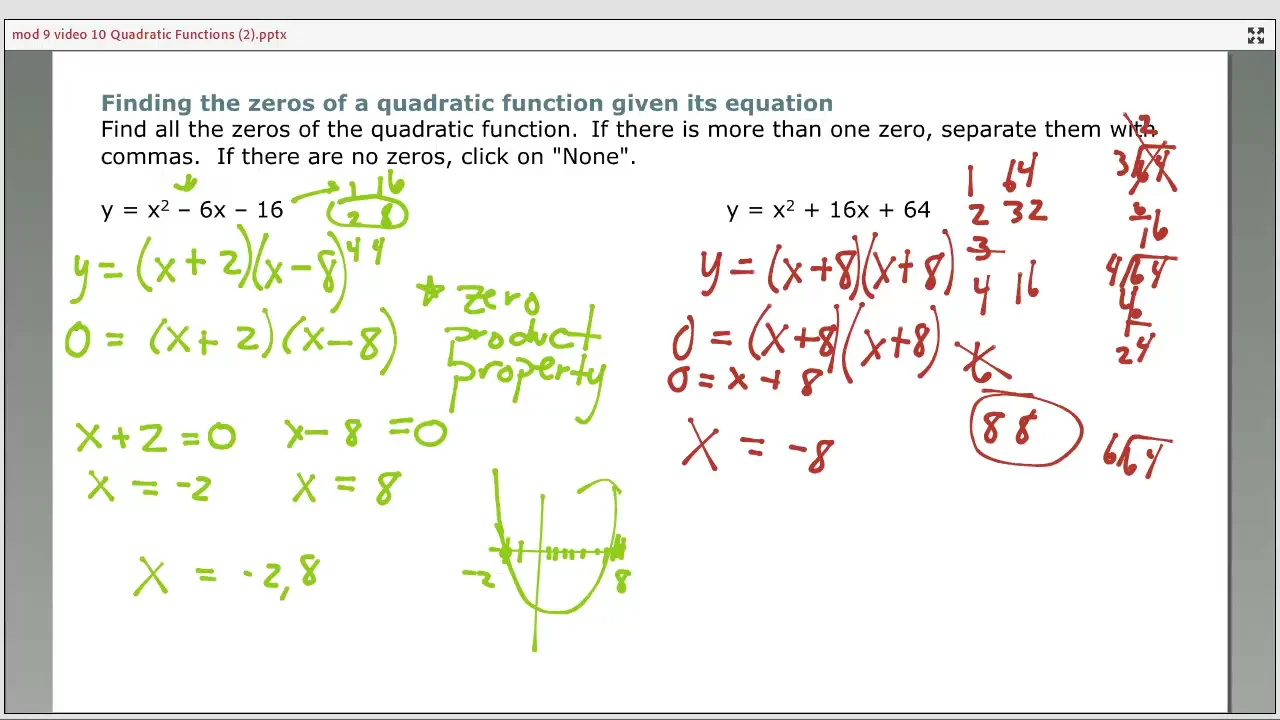 module 9 video 10 quadratic functions part 2_0 on Vimeo