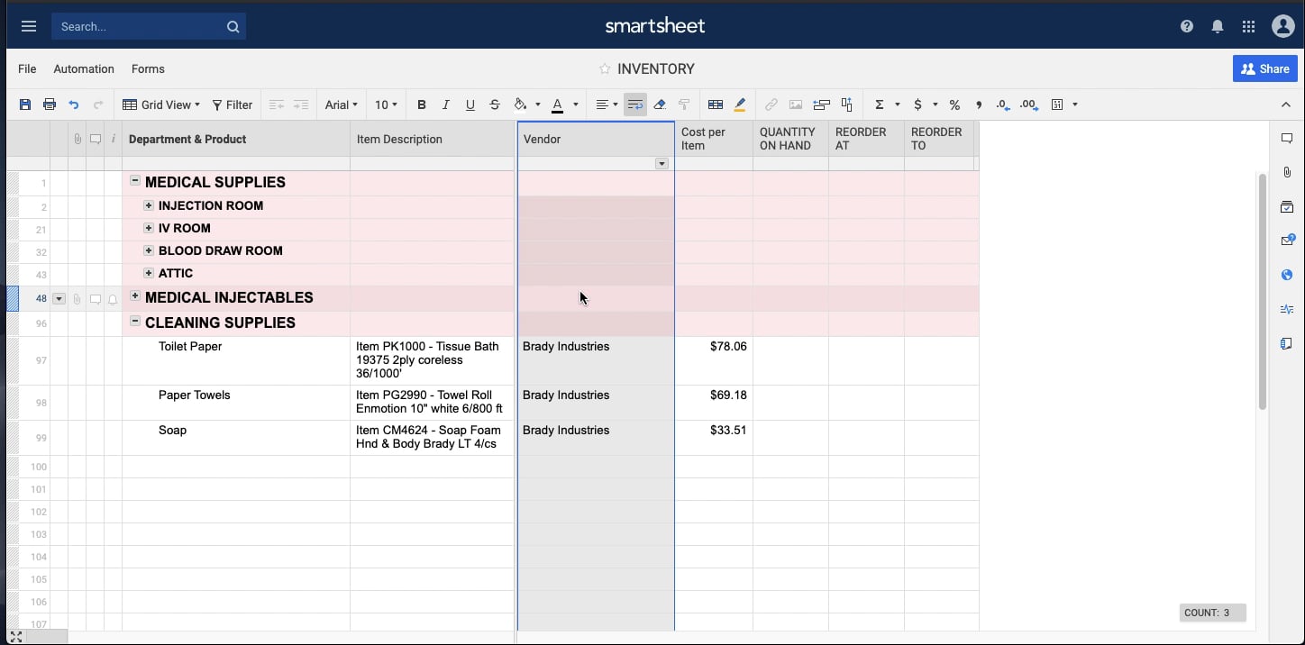 Inventory Smartsheet on Vimeo