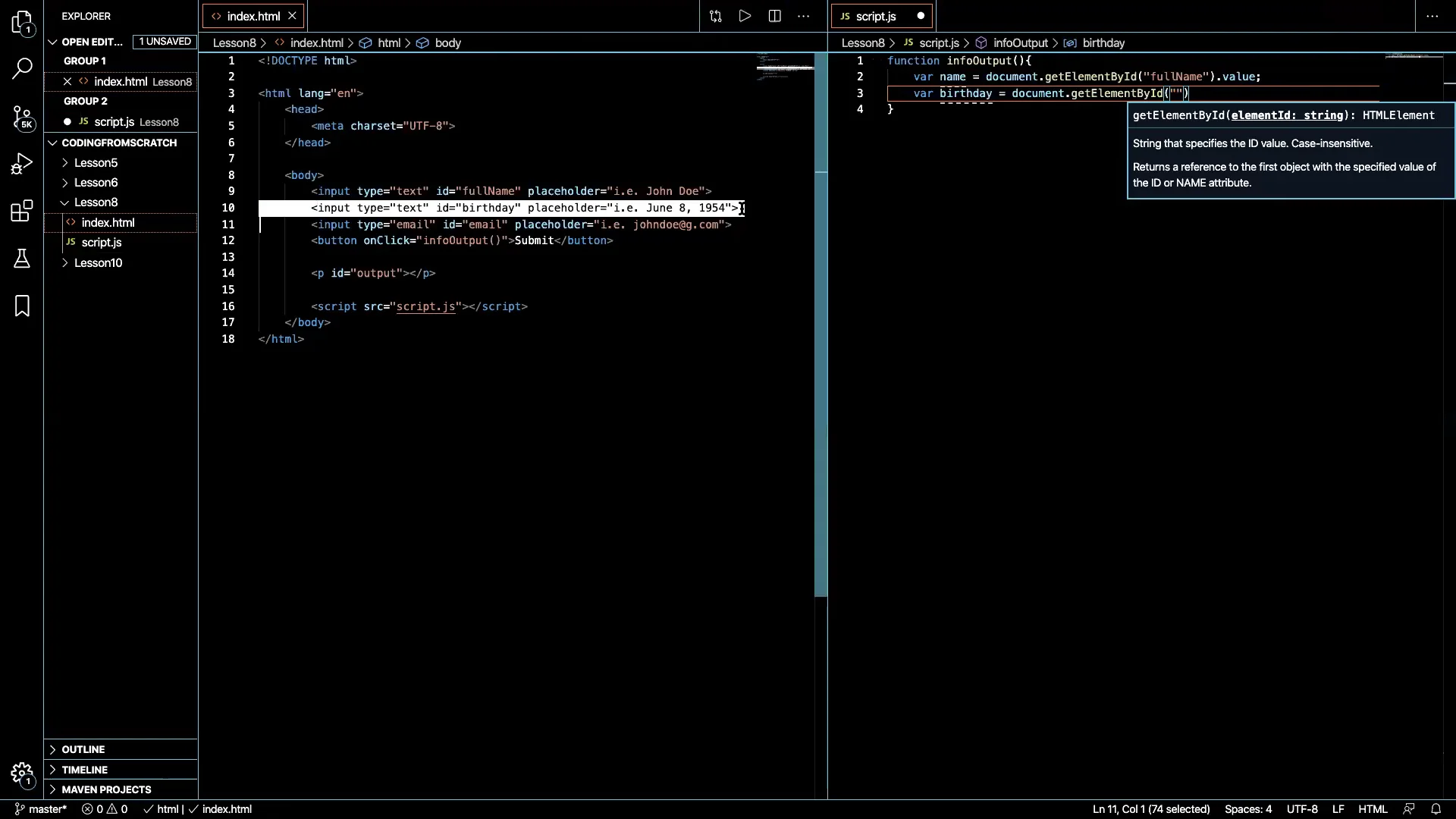 Coding From Scratch - Lesson 8 - JavaScript Part 3 on Vimeo