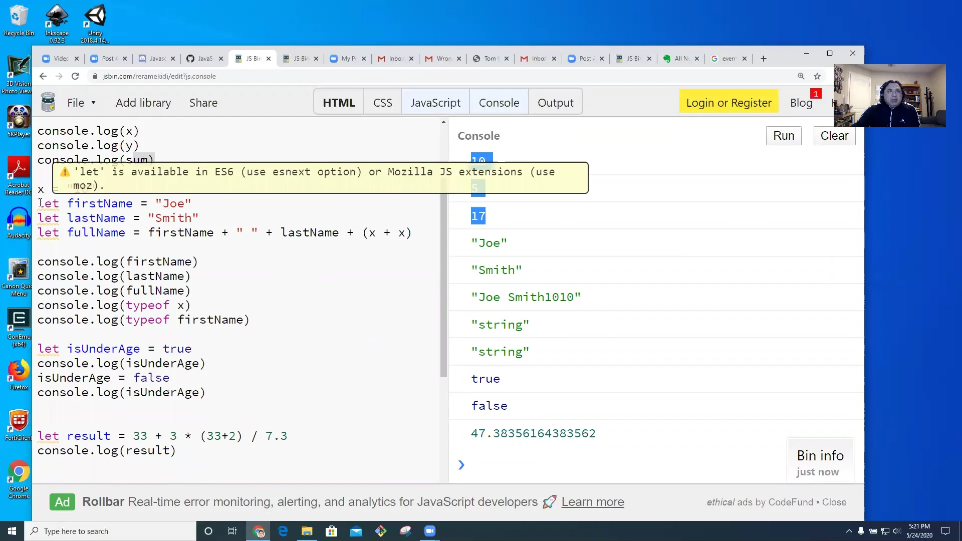 JS Week2 Video 1 - Variables and Data Types on Vimeo