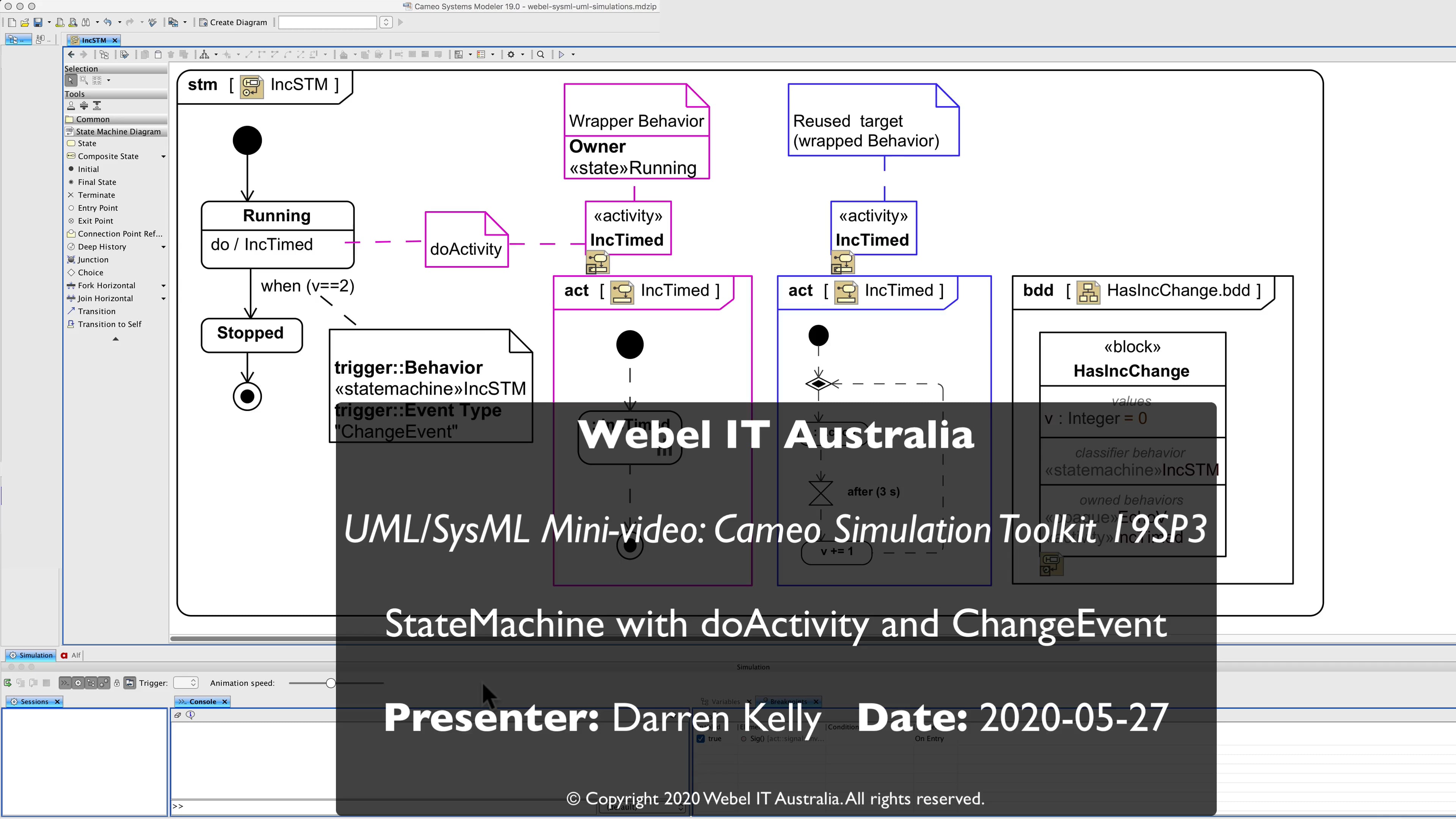 Mini Tutorial Uml Sysml Cameo Simulation Toolkit Statemachine With Doactivity And A