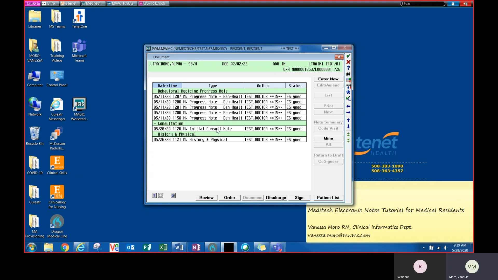 Meditech Electronic Notes for Medical Residents