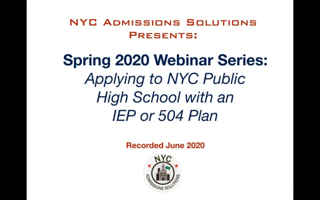 NYC Admissions Solutions - Spring 2020 Webinar Series: NYC Public High ...