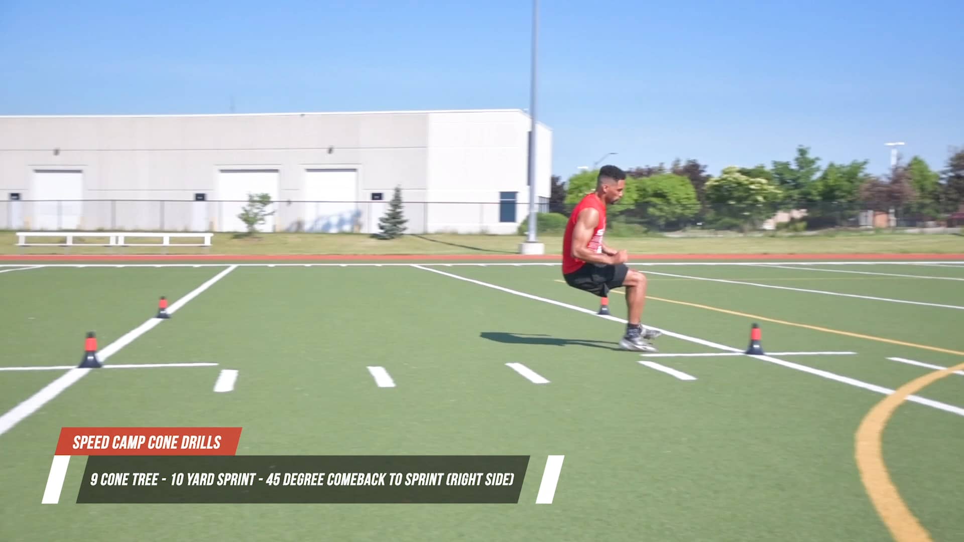 9 Cone Tree - 10 Yard Sprint - 45 Degree Comeback to Sprint (Right Side ...