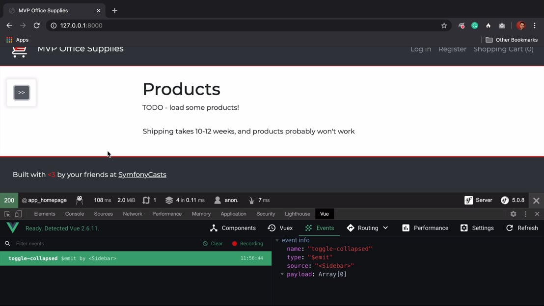 Communication UP with $emit > The Delightful World of Vue | SymfonyCasts