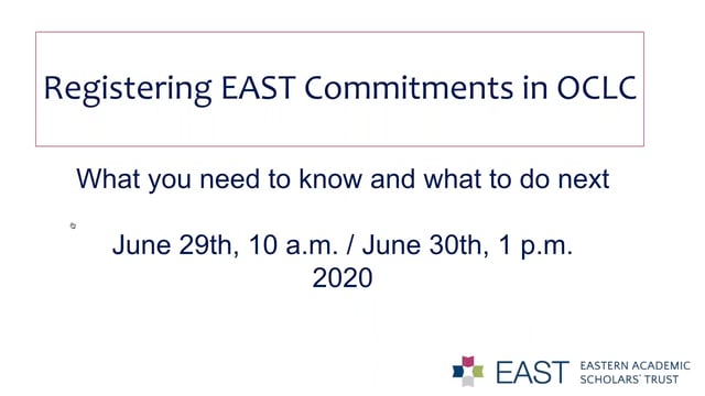 EAST Webinar on OCLC Registration on Vimeo