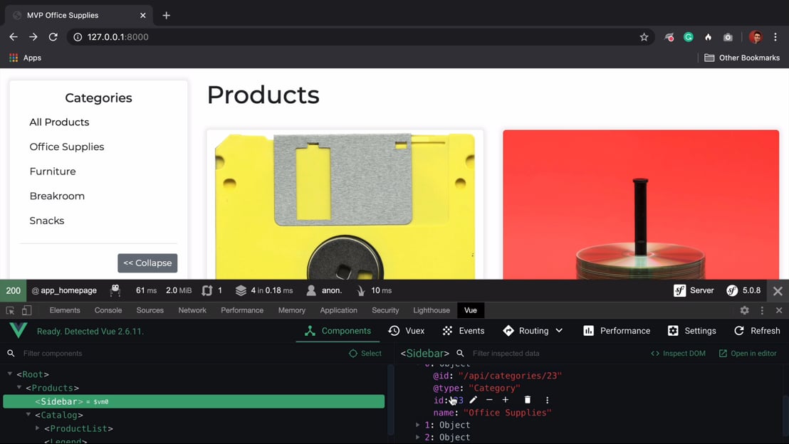 Dynamic Categories via Ajax > The Delightful World of Vue | SymfonyCasts