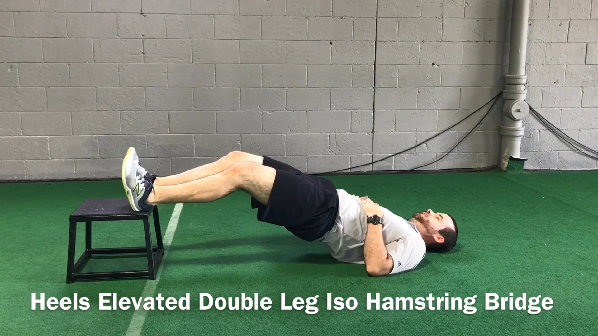 Heels Elevated Double Leg Iso Hamstring Bridge on Vimeo