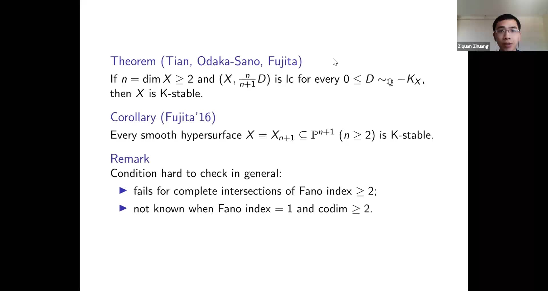 Ziquan Zhuang, K-stability of Fano varieties via admissible flags on Vimeo