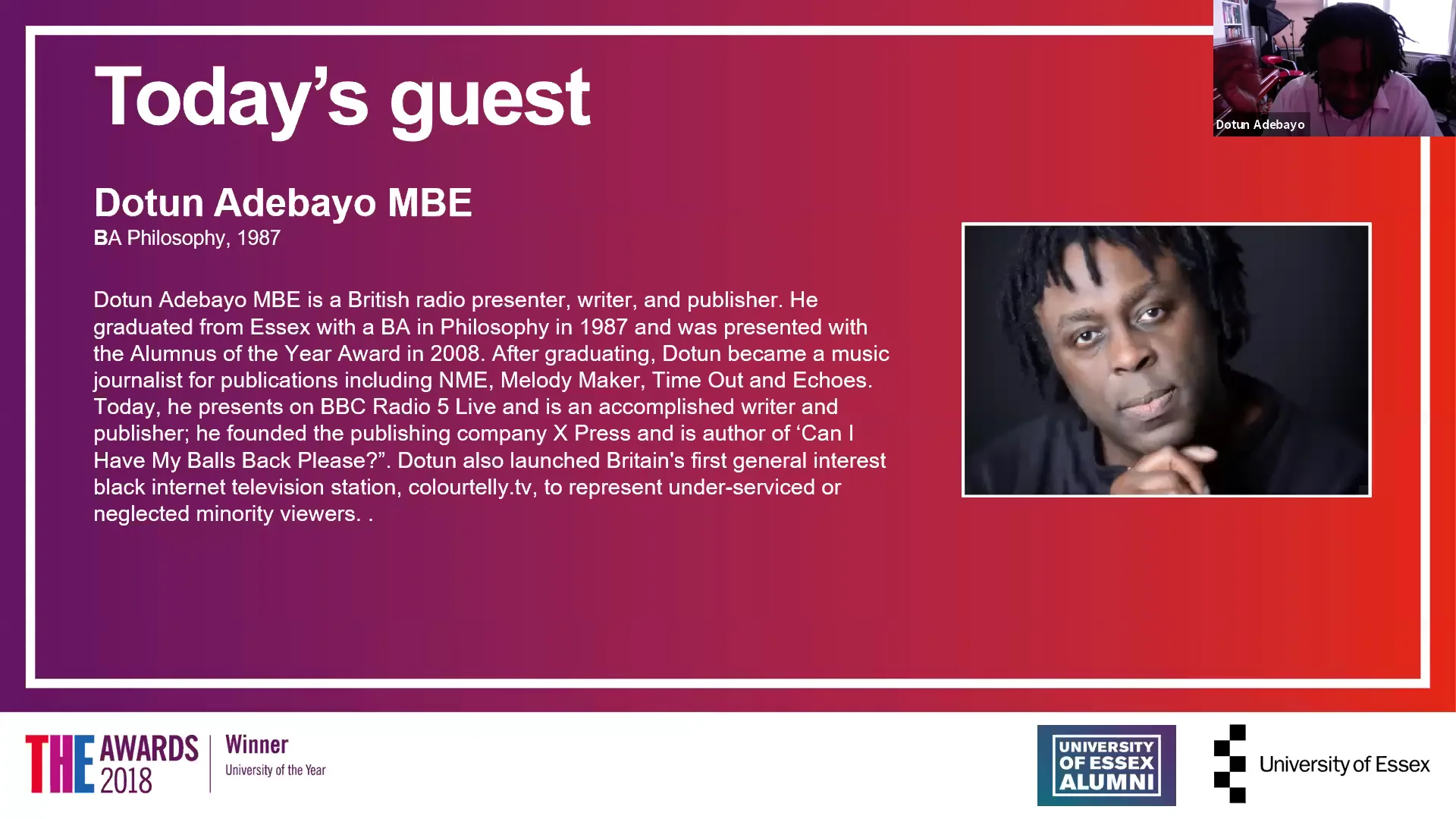 After Essex: In Conversation with Dotun Adebayo on Vimeo