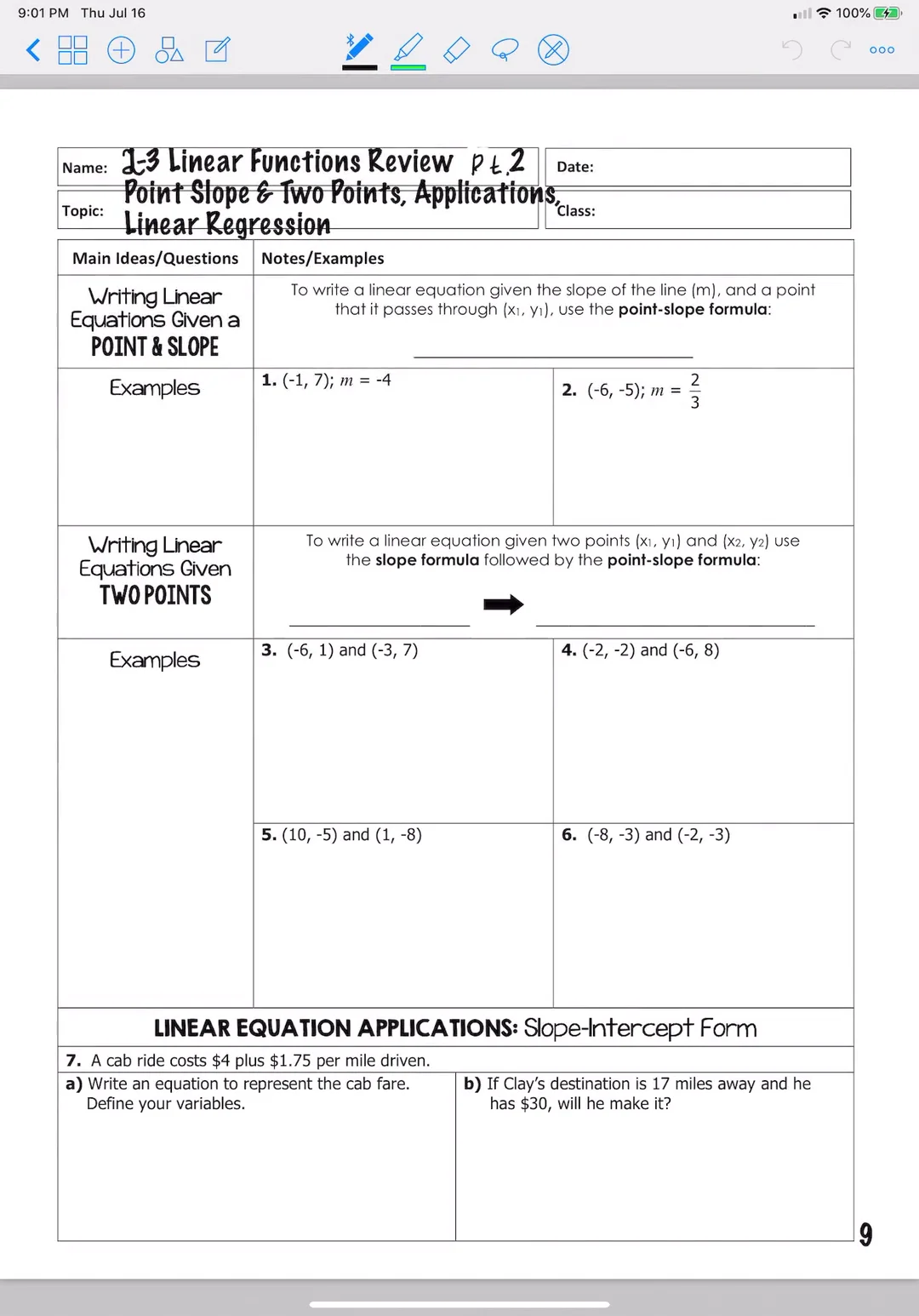 Algebra 2 Unit 2.3 Linear Functions Review Part 2 on Vimeo