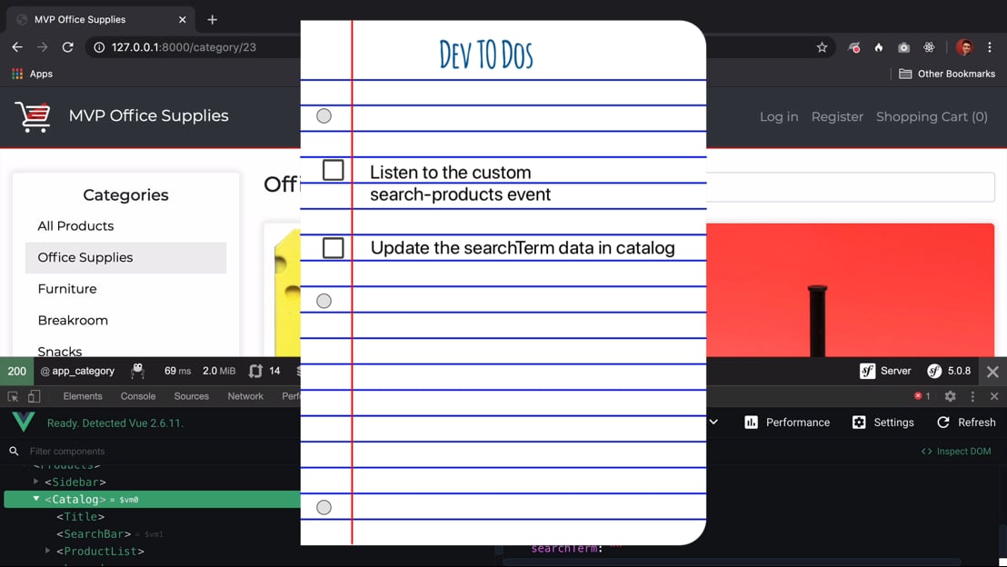 Pass Data In A Custom Event And Internal Data The Delightful World Of Vue Symfonycasts