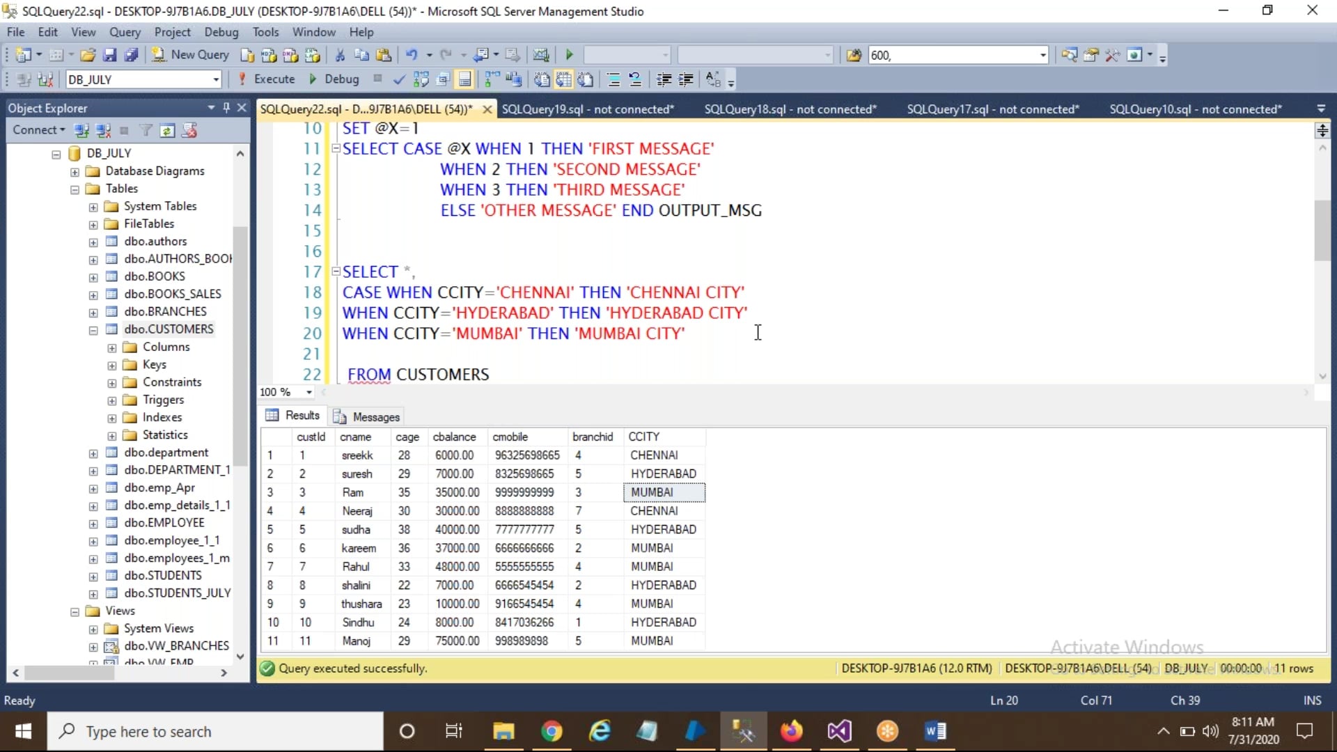 Sql server 13th class 31st July on Vimeo