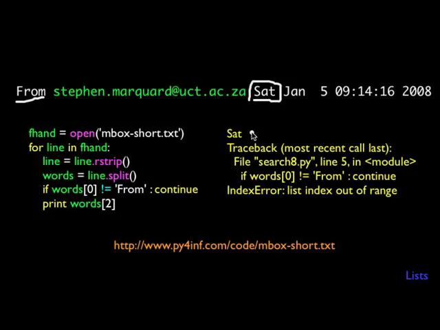 Python For Informatics: Worked Exercise - Lists on Vimeo