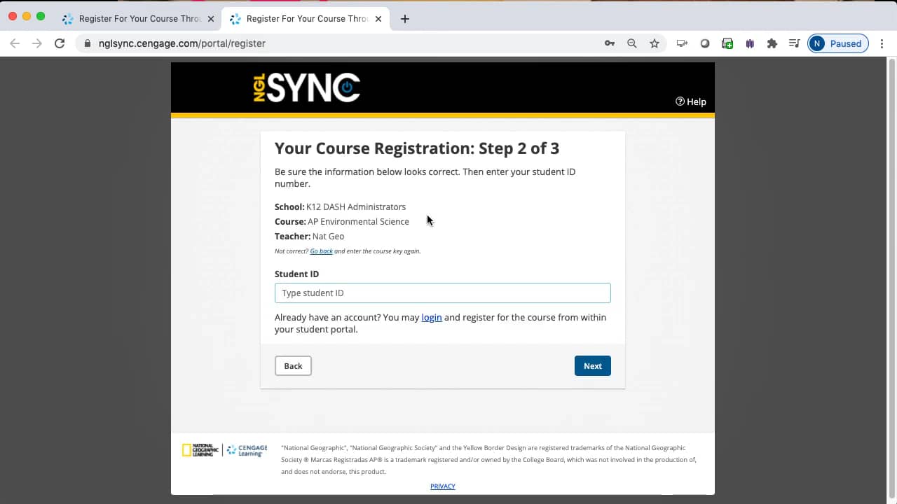 NGLSYNC Student Registration on Vimeo