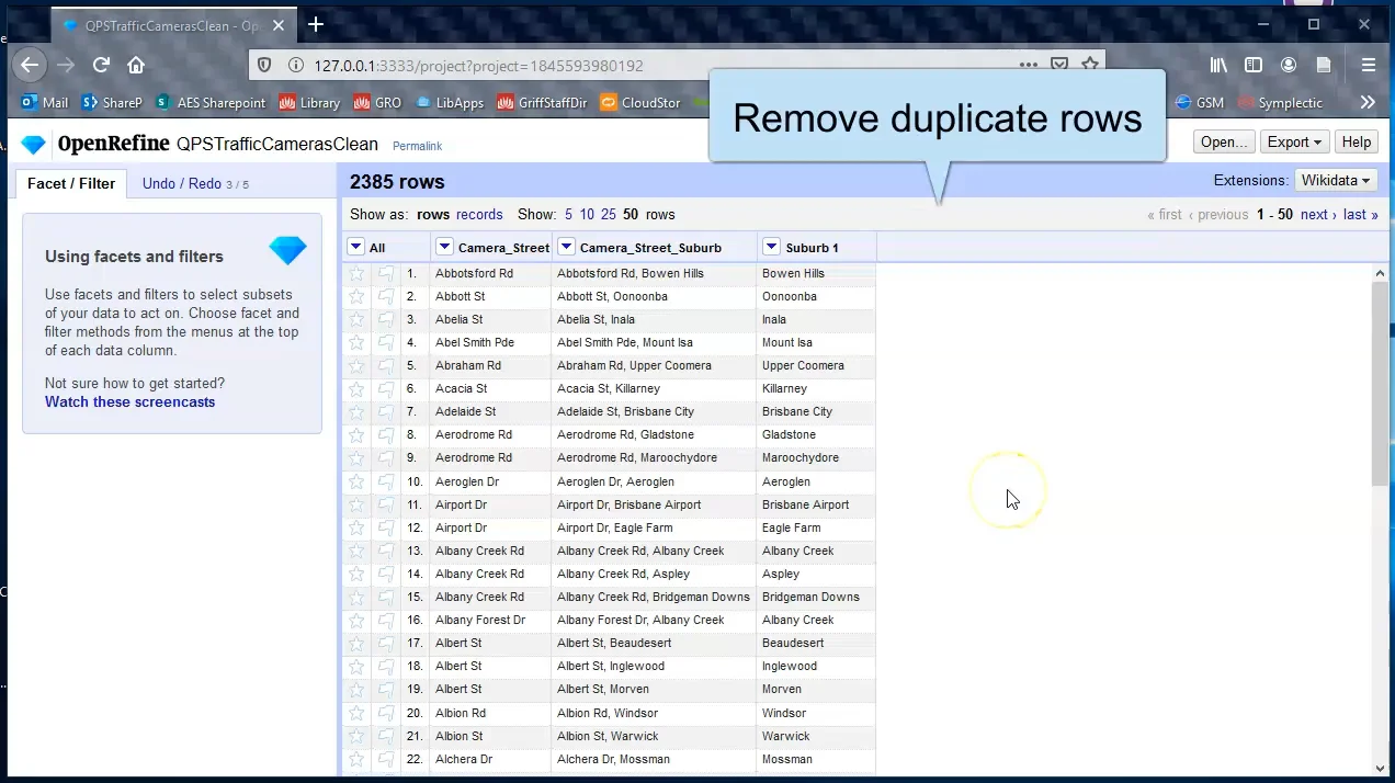 Remove duplicate rows with OpenRefine on Vimeo