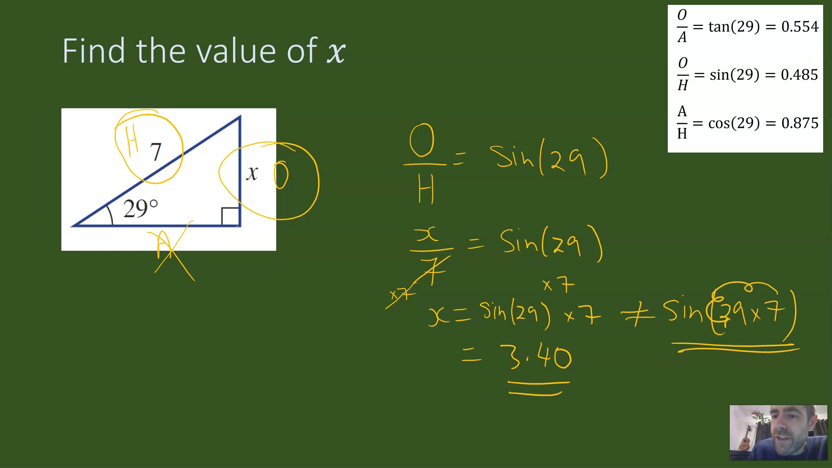 Finding a side with trig (example 1)