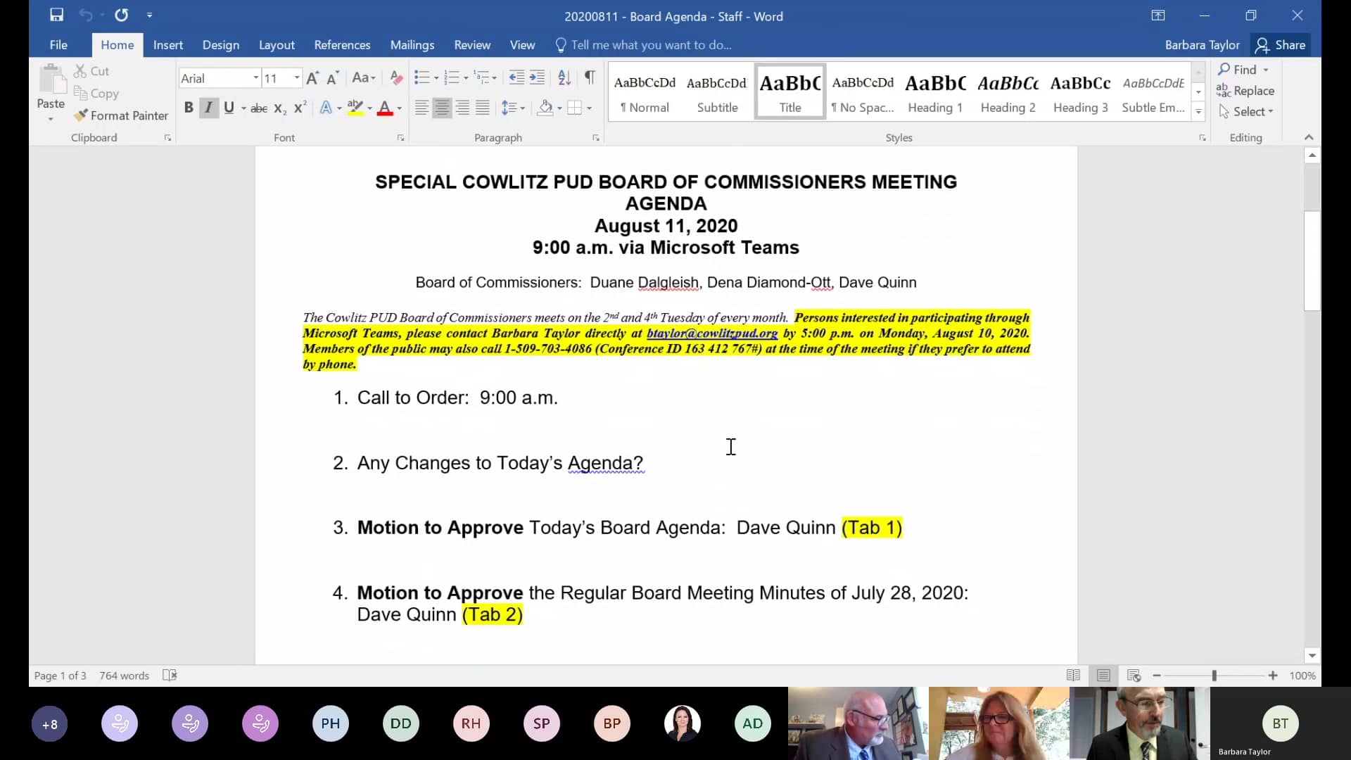 Cowlitz County PUD Commissioners - August 11, 2020 on Vimeo