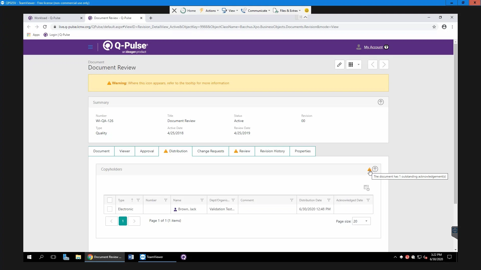 Acknowledge a Document in Q-Pulse