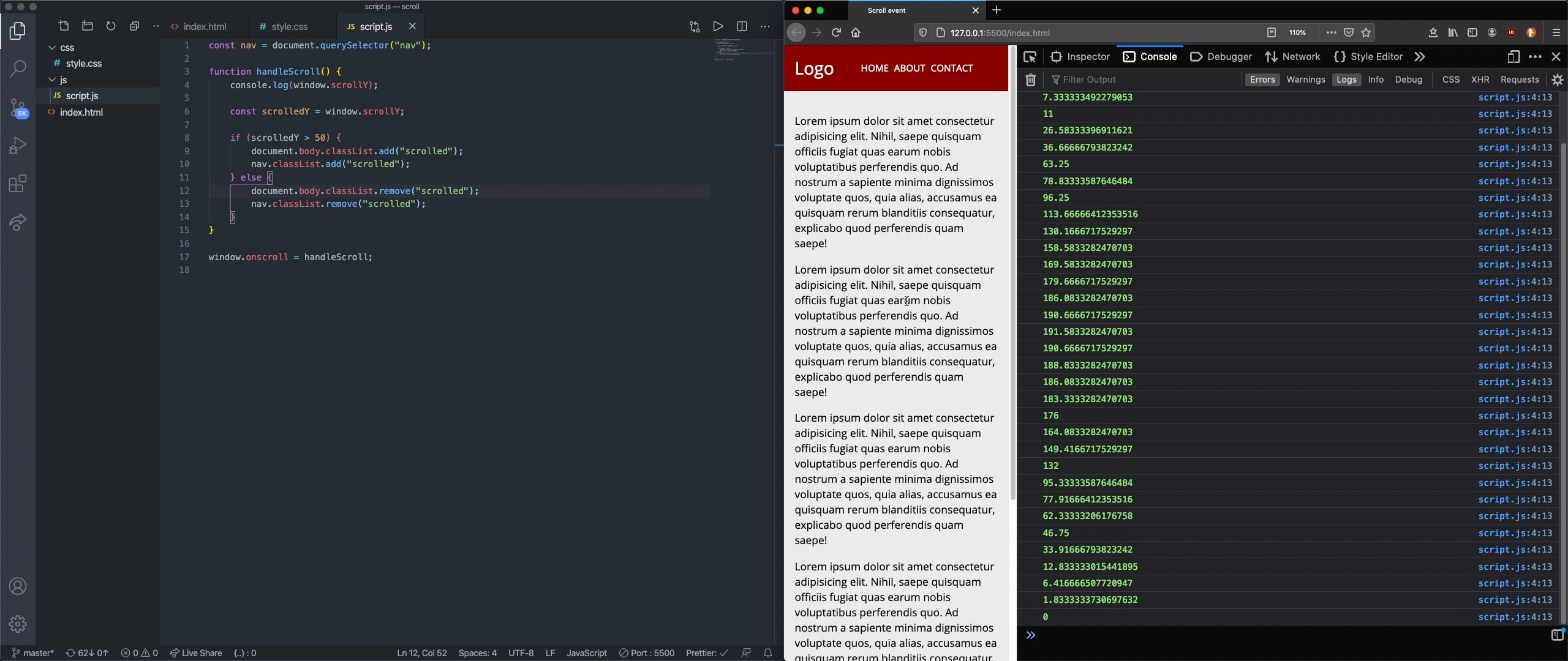 Scroll event on Vimeo