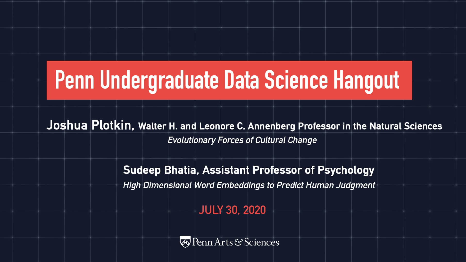 Penn Undergraduate Data Science Hangout: Joshua Plotkin (Biology ...