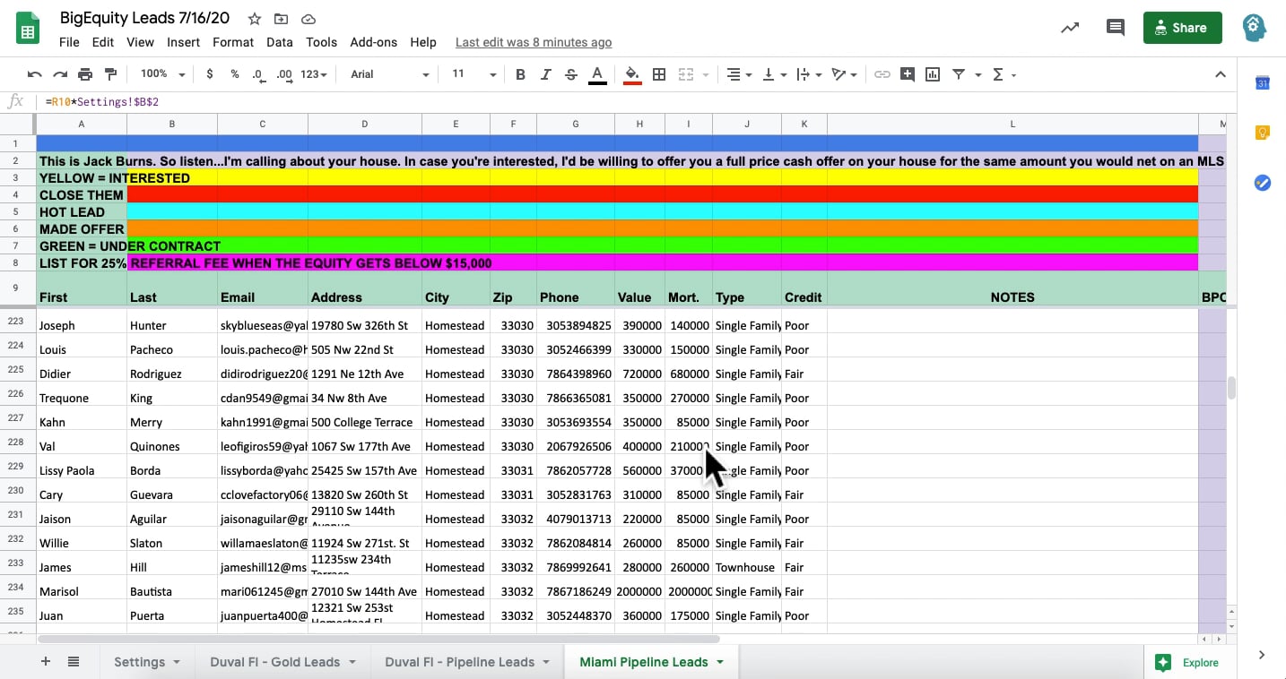 Spreadsheet Explanation for Allen
