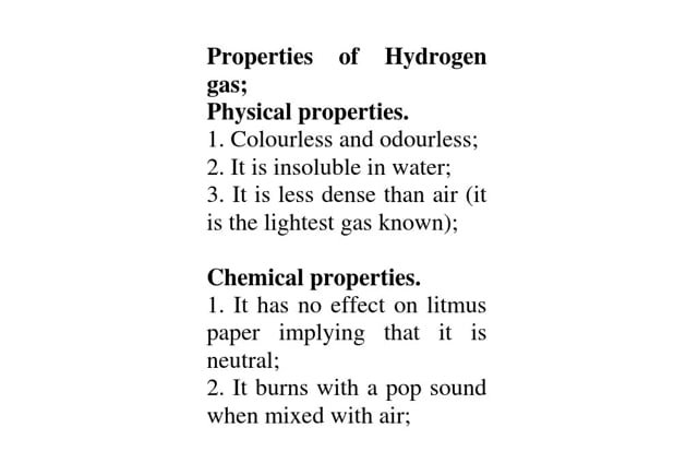 Physical Properties Of Hydrogen