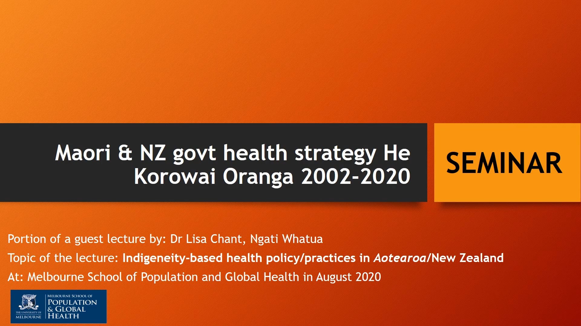 Seminar: Maori & NZ Govt health strategy 2002-2020 on Vimeo