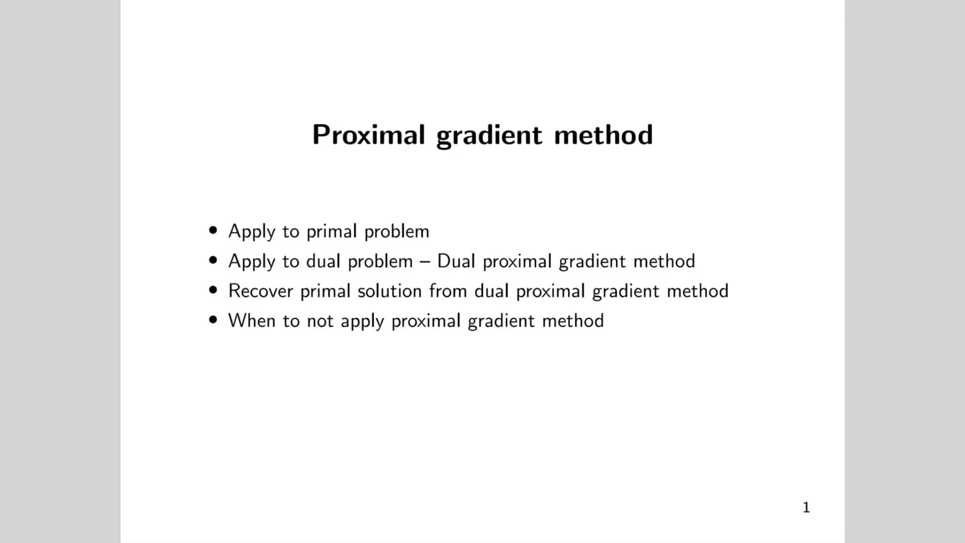Dual proximal gradient method on Vimeo