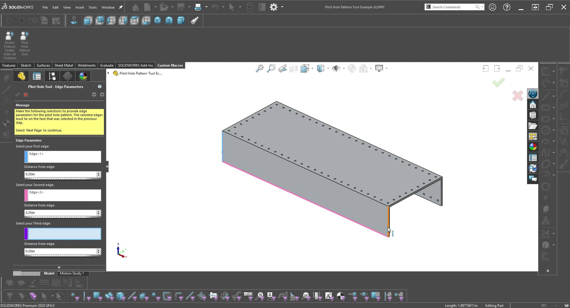 SOLIDWORKS Premium 2020 SP40 - [Pilot Hole Pattern Tool ExampleSLDPRT ...