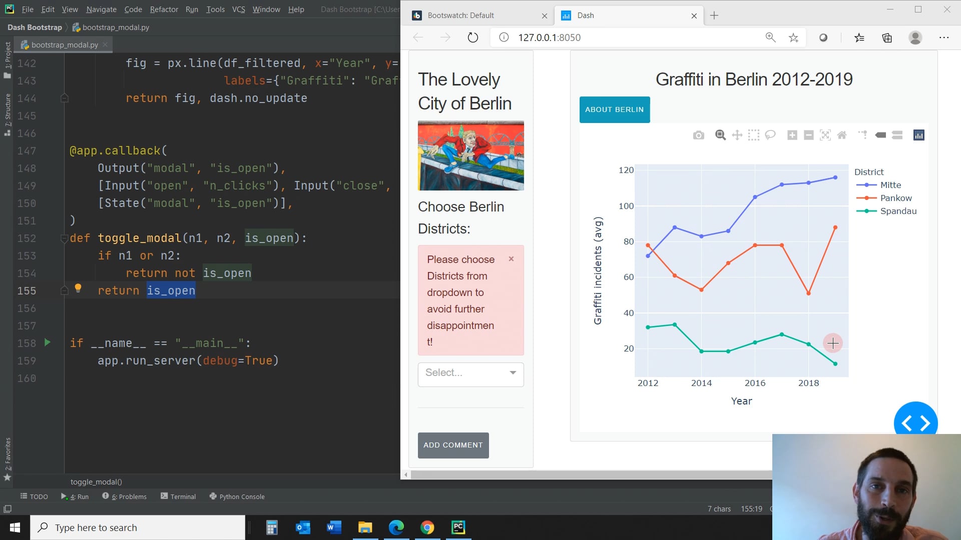 Bootstrap Alerts & Modals - Dash Plotly on Vimeo
