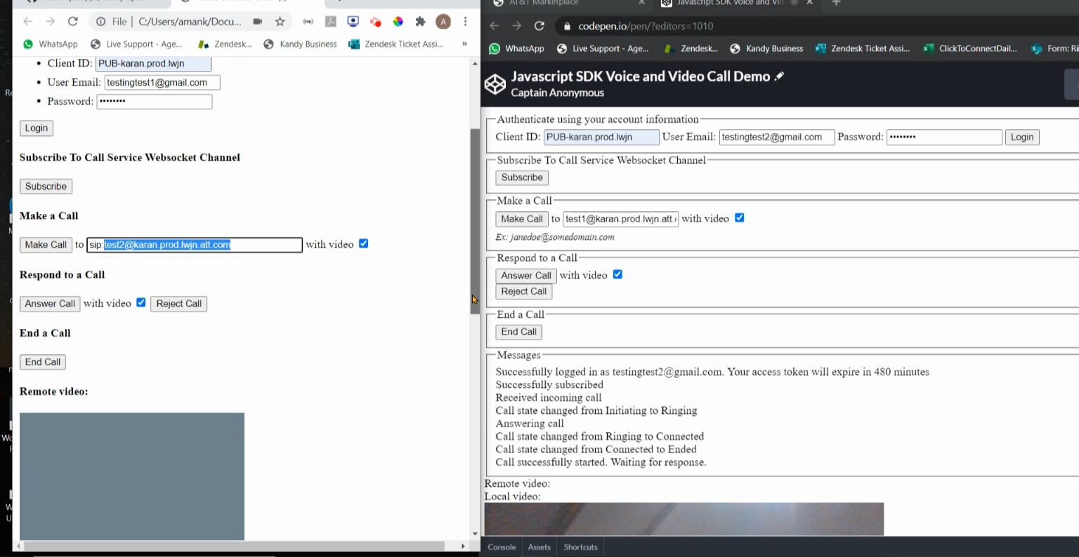 Javascript Audio Video calling on Vimeo