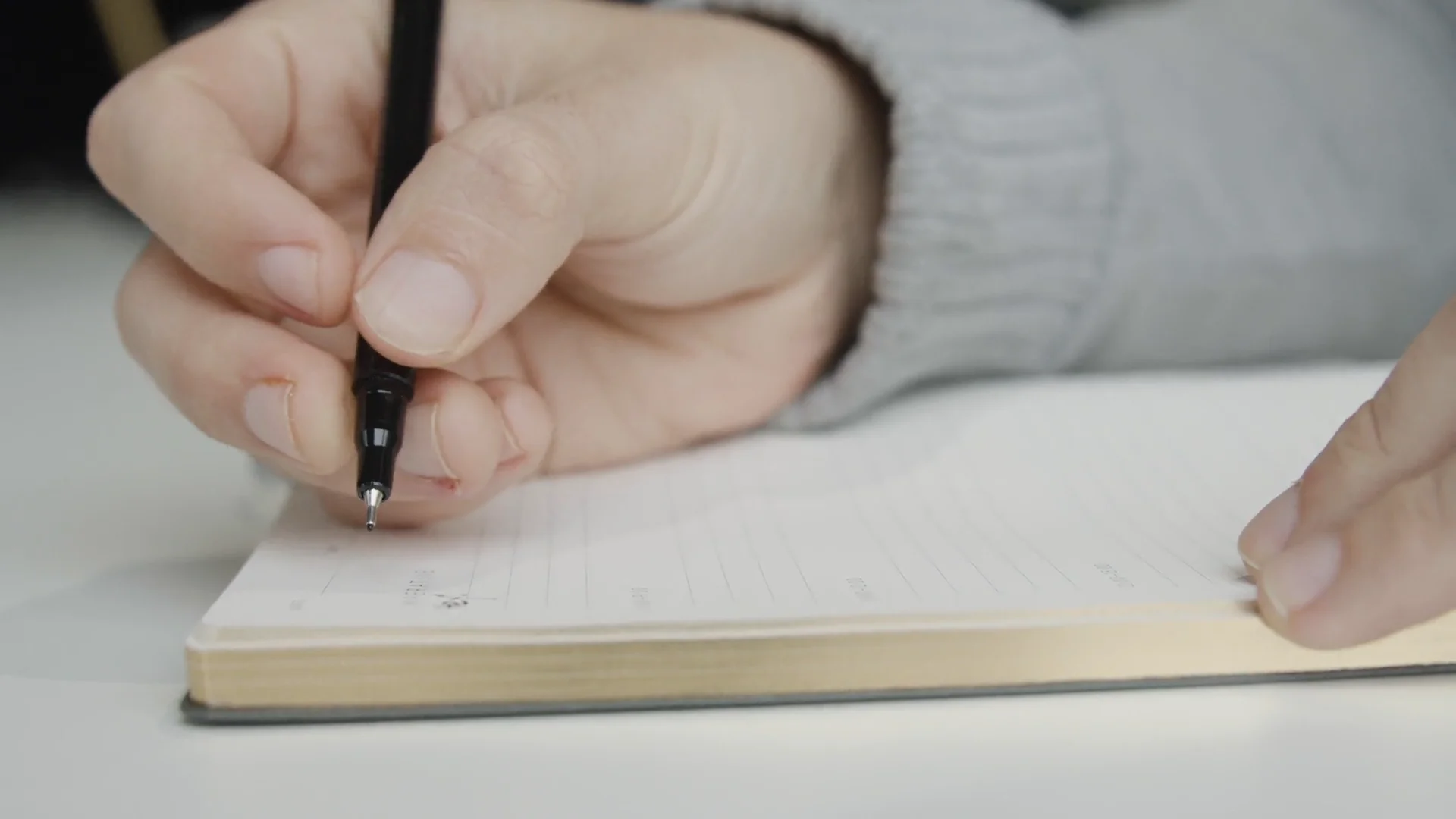 Right handed person writing down notes in personal journal ...