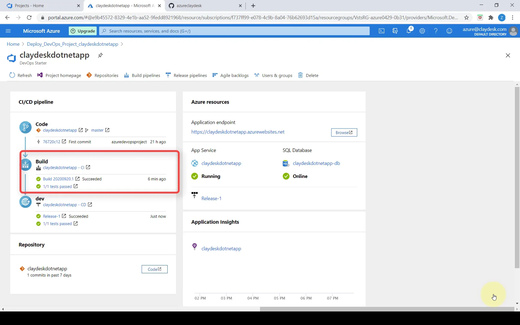 Setting up a sample ASPNET app using DevOps Starter
