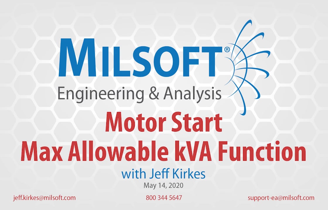 Engineering & Analysis (EA) Tutorials - Motor Start: Max Allowable kVA Function on Vimeo