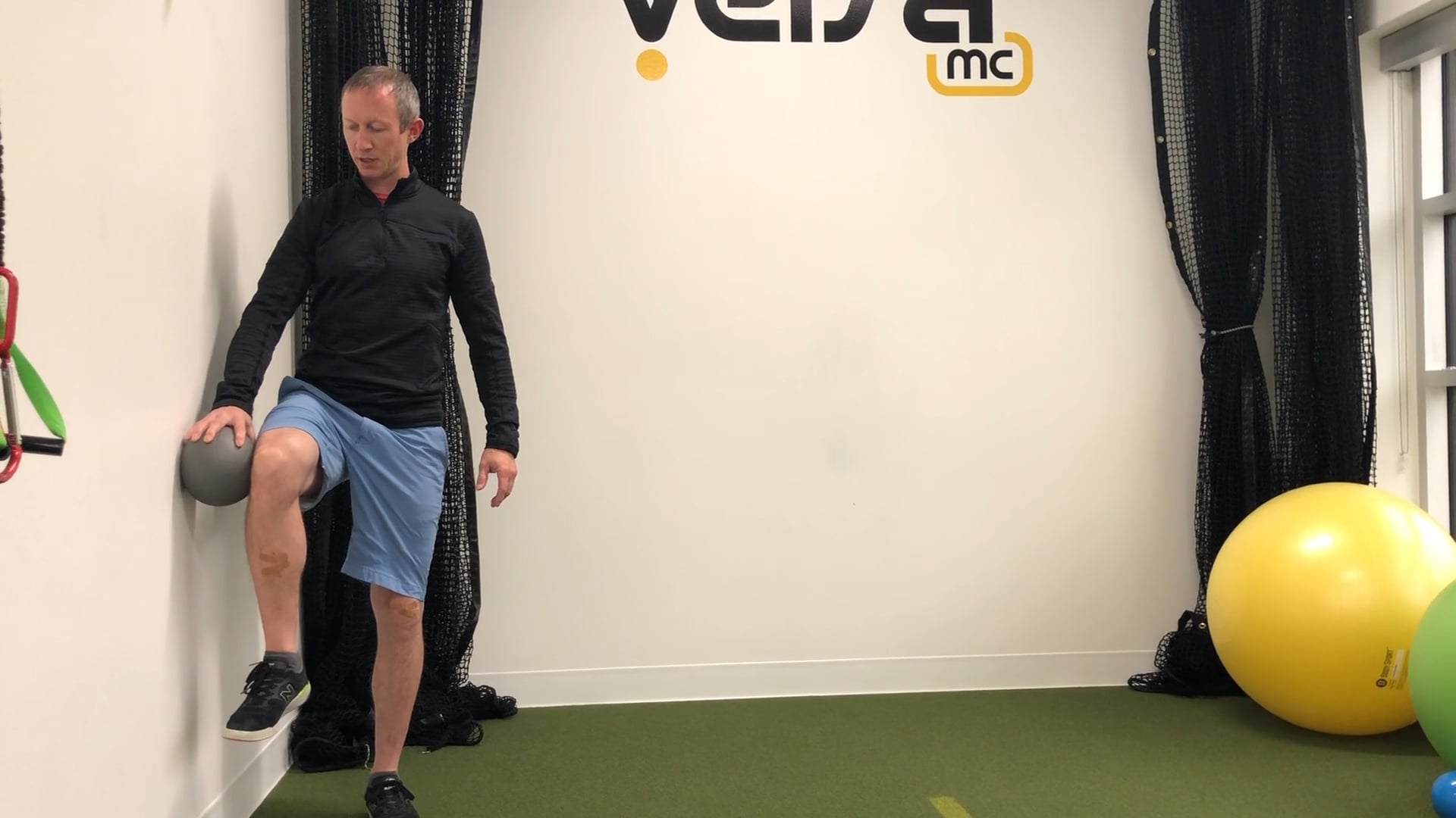 Ball on wall hip isometrics on Vimeo