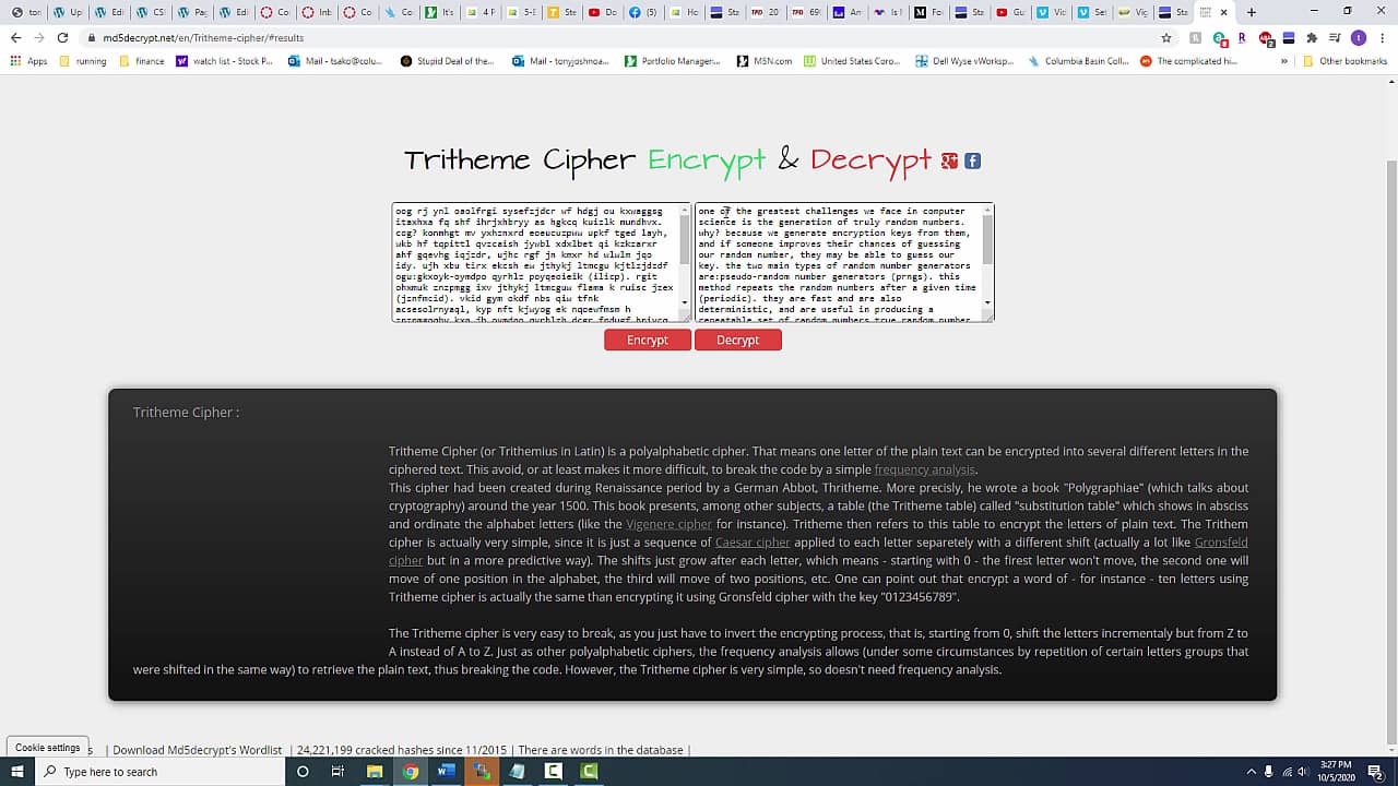 Cryptology - 3 Trithemius Cipher Cracking on Vimeo